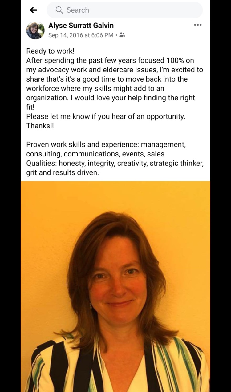 In 2016, Galvin asked her Facebook friends to help her find work; now ...