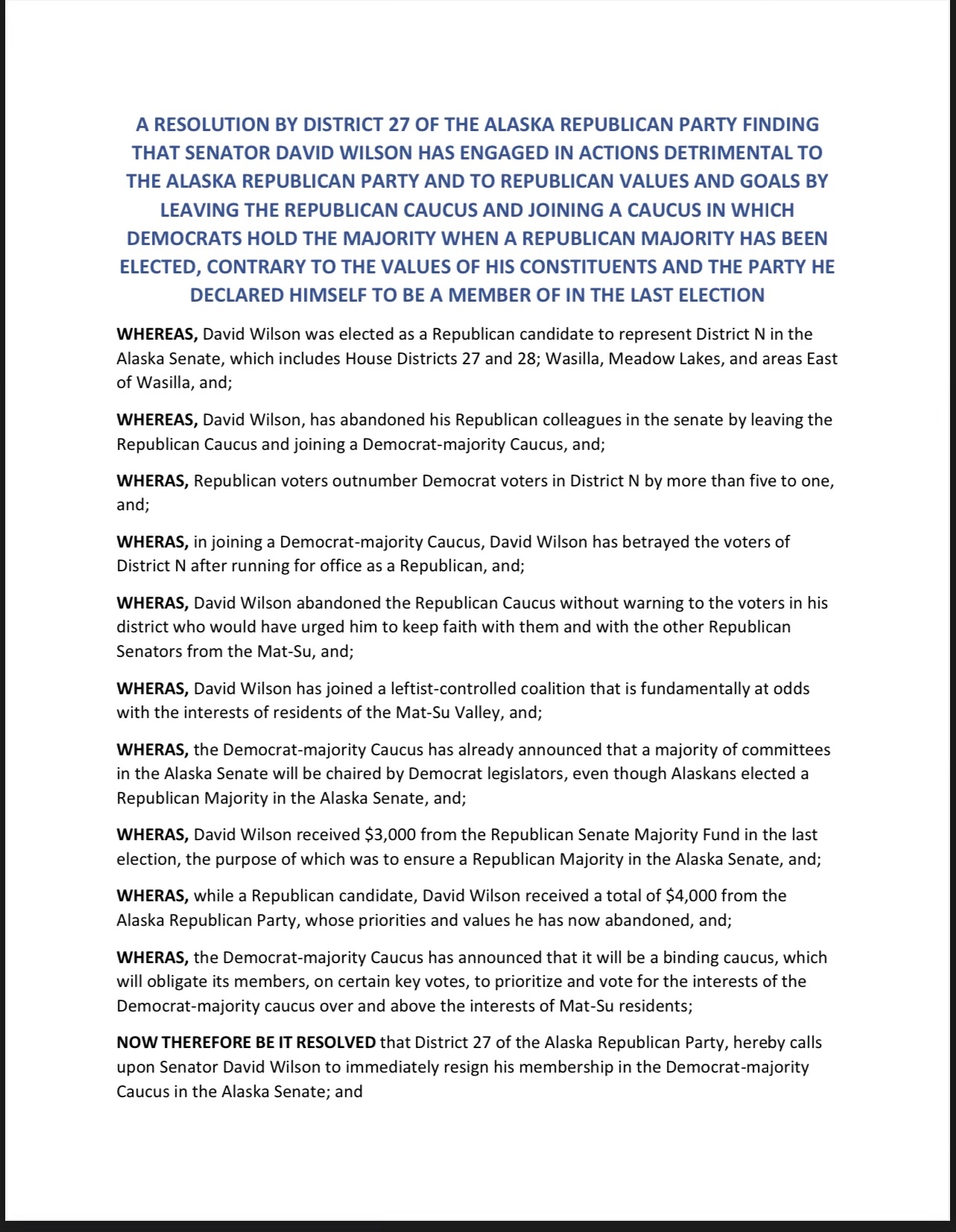 Sen. David Wilson censured by District 27 Republicans, asked to resign ...