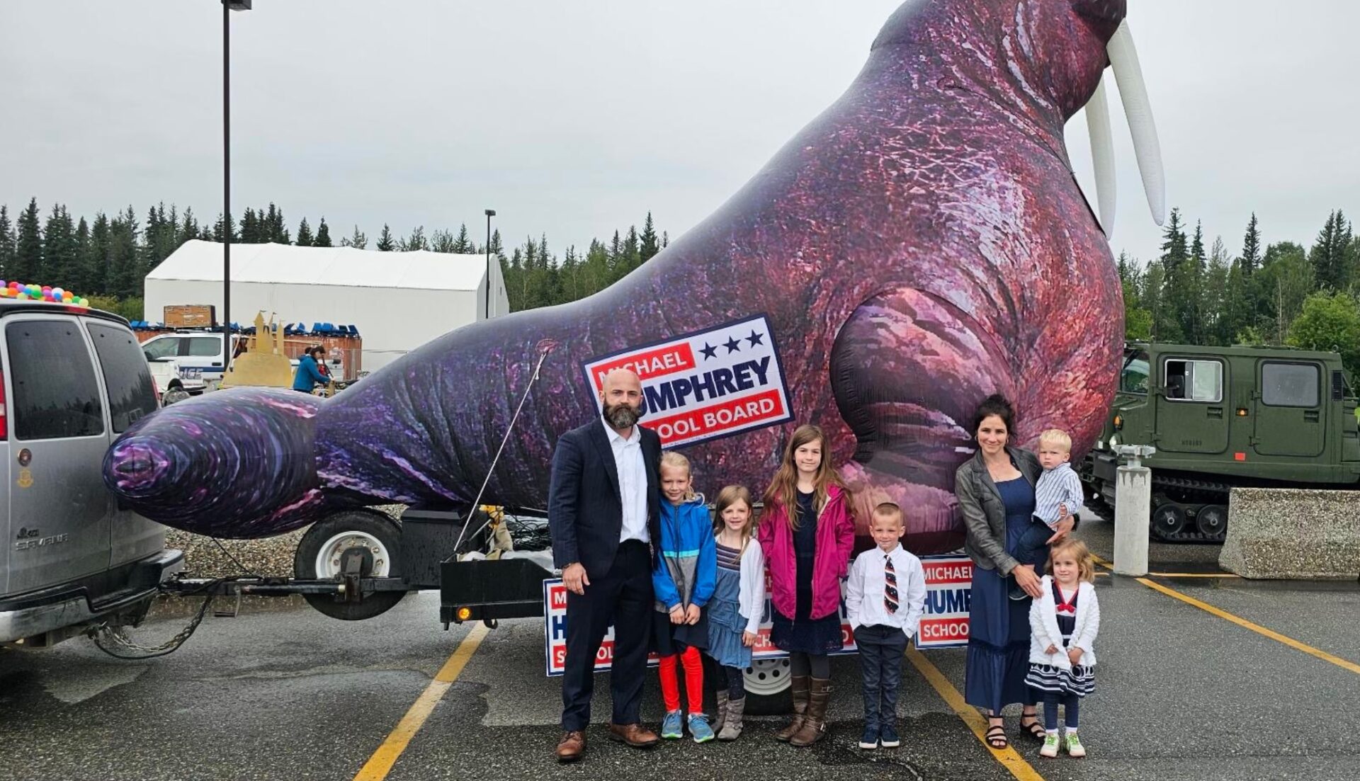 Candidate Michael Humphrey says the Johnny the Walrus parade float was a statement in favor of ...