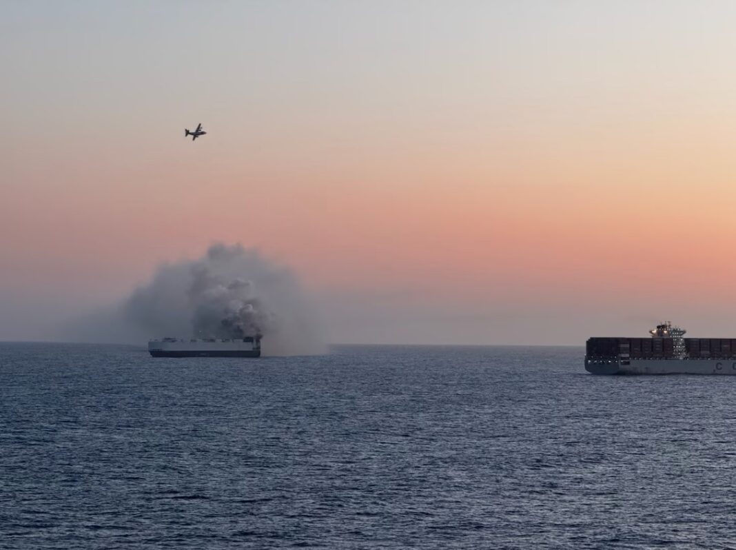 Inferno at sea: Crew rescued after massive cargo ship fire south of ...
